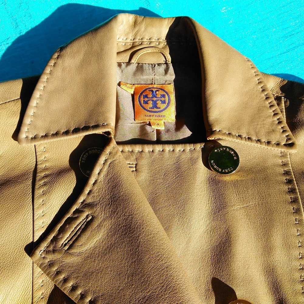 Tory Burch Butter Leather Jacket Gold Logo Buttons - Gem